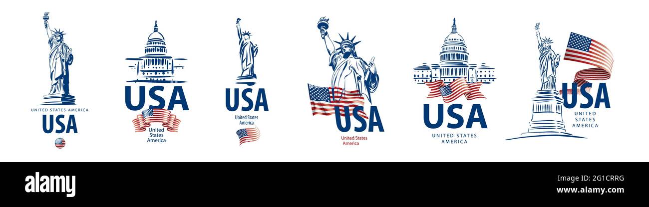 Vector set of signs of the Statue of Liberty and the White House of the ...