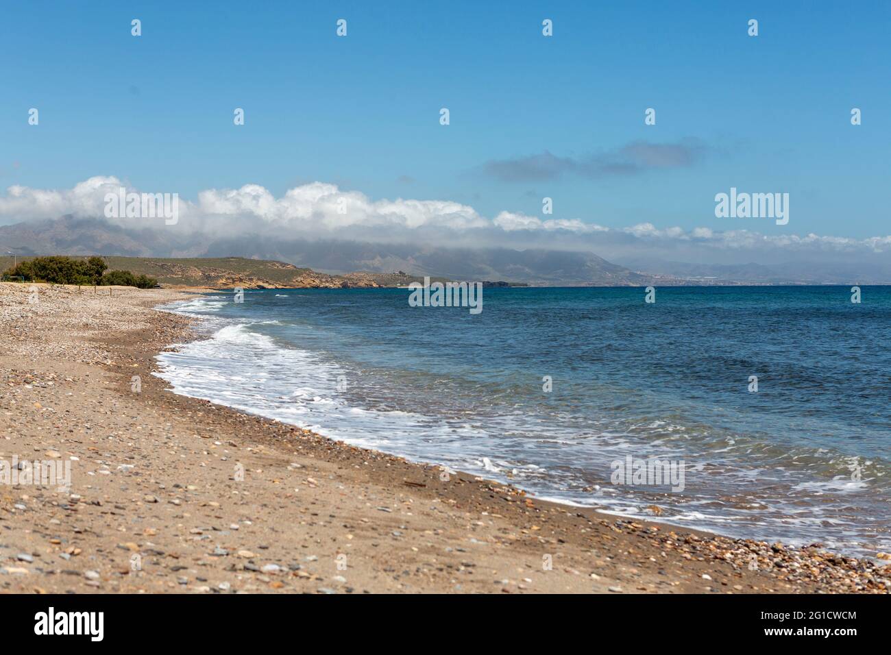 view of a beach without people with sand and hail in the Spanish town ...