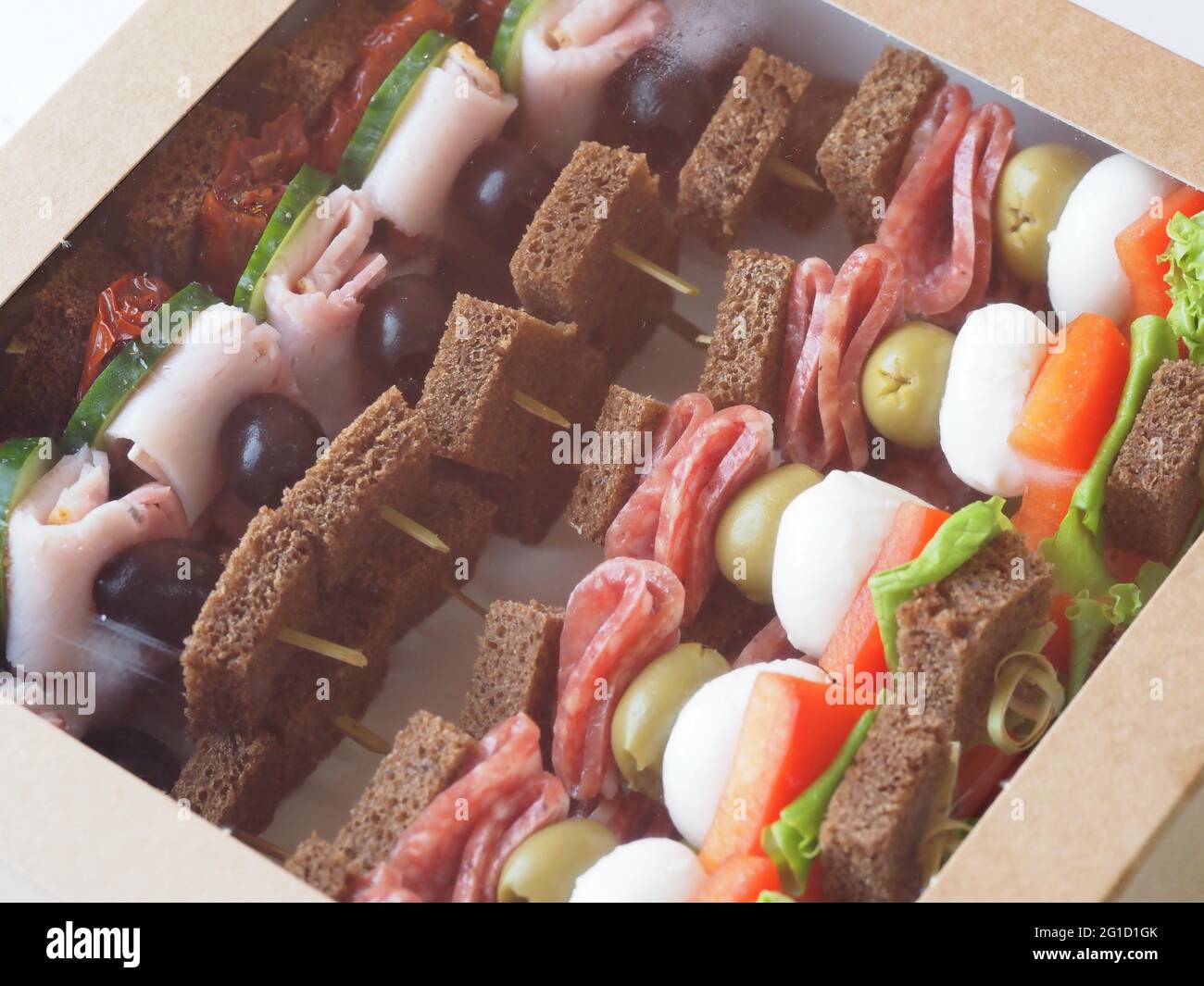 set sandwiches in cardboard packaging in portions in catering services ...