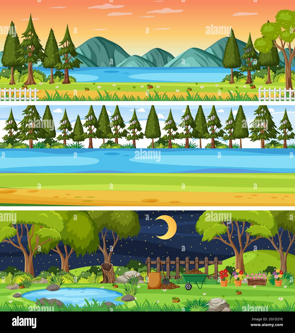 Set of different nature horizontal scenes illustration Stock Vector ...