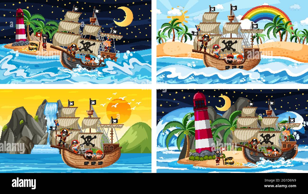 Beach pirate ship daytime Stock Vector Images - Alamy