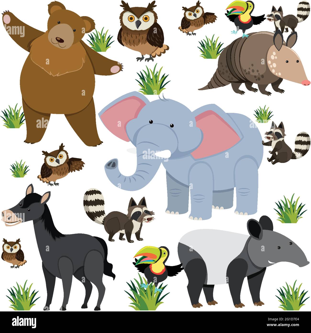 Seamless pattern with cute wild animals on white background ...