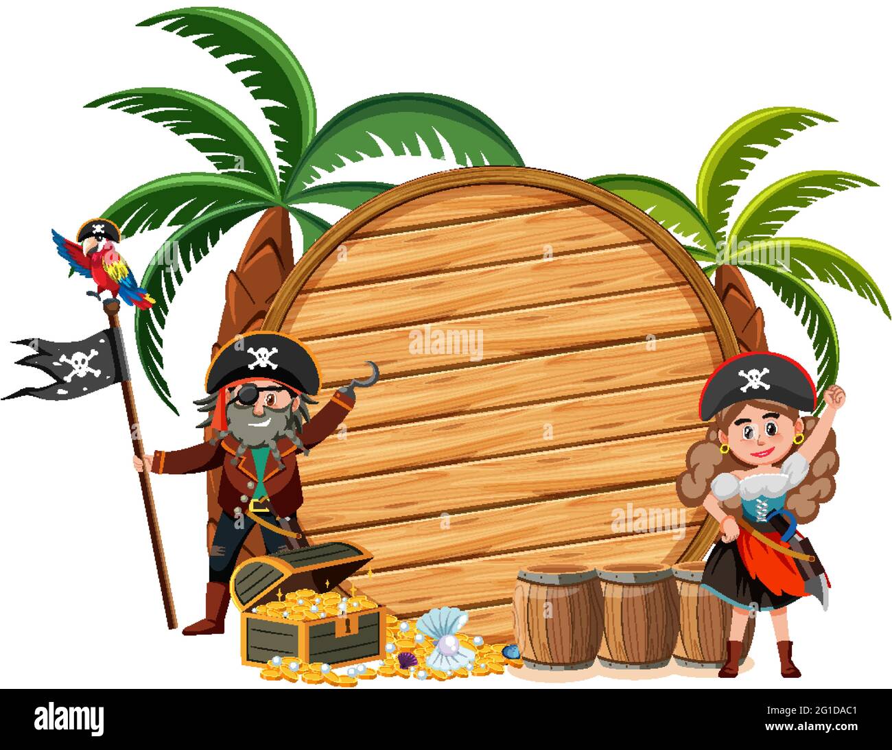 Two pirates cartoon character with an empty banner isolated on white ...