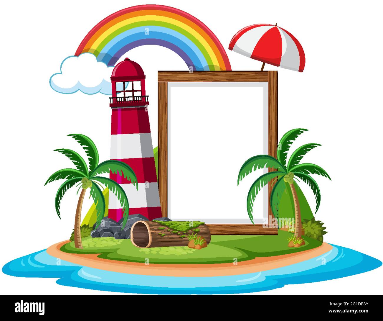 Blank banner template on the island with lighthouse isolated ...