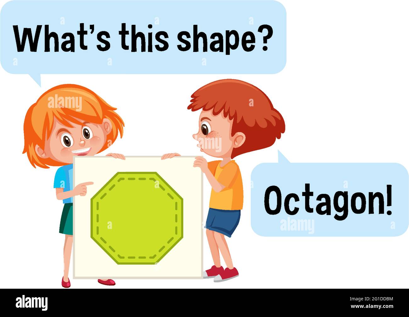 Kids holding octagon shape banner with What's this shape font ...