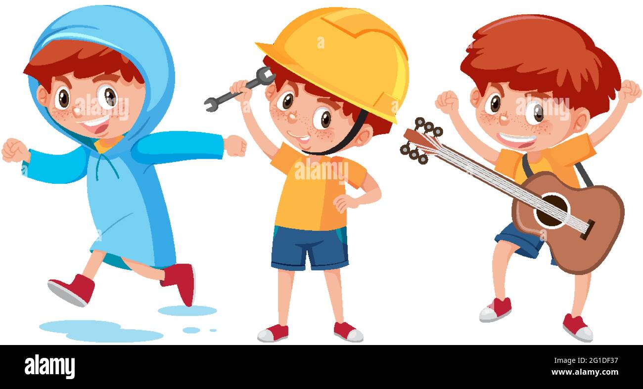 Cartoon character of a boy doing different activities illustration ...