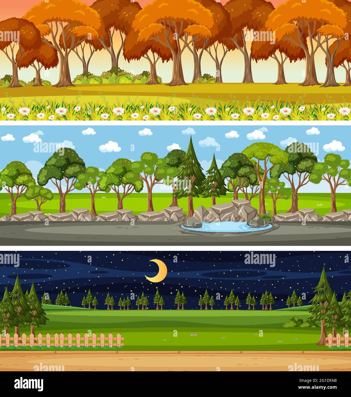 Set of three different nature horizontal scenes illustration Stock ...
