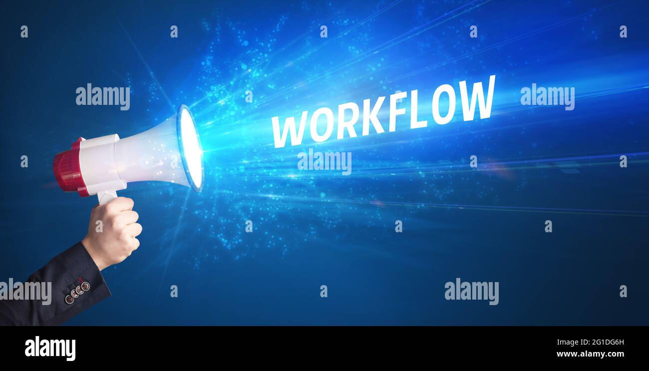 Young person shouting in loudspeaker Stock Photo - Alamy