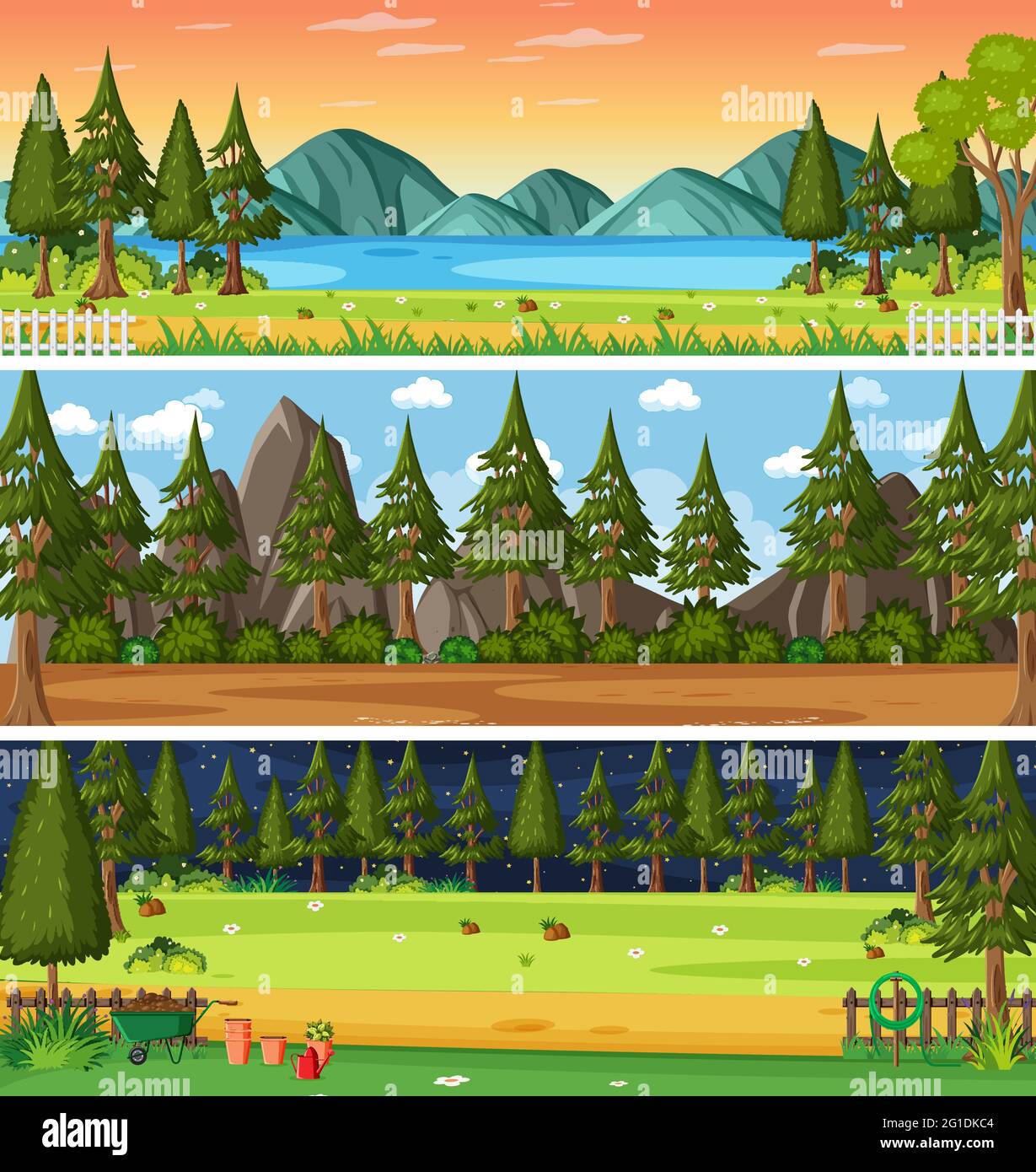 Set of different nature horizontal scenes illustration Stock Vector ...