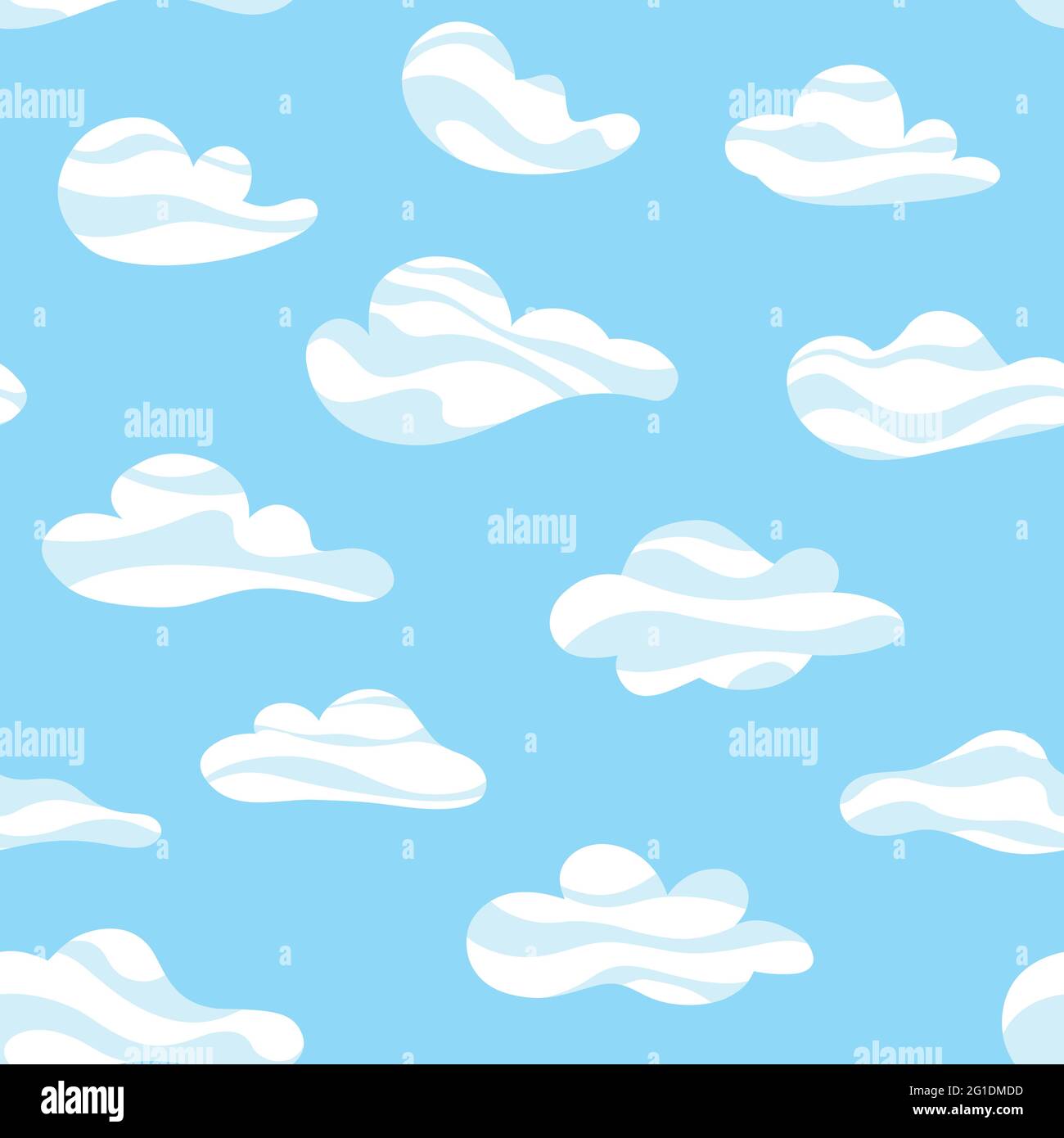 Vector doodle clouds on sky repeat pattern. Blue hand drawn cloudy day ...