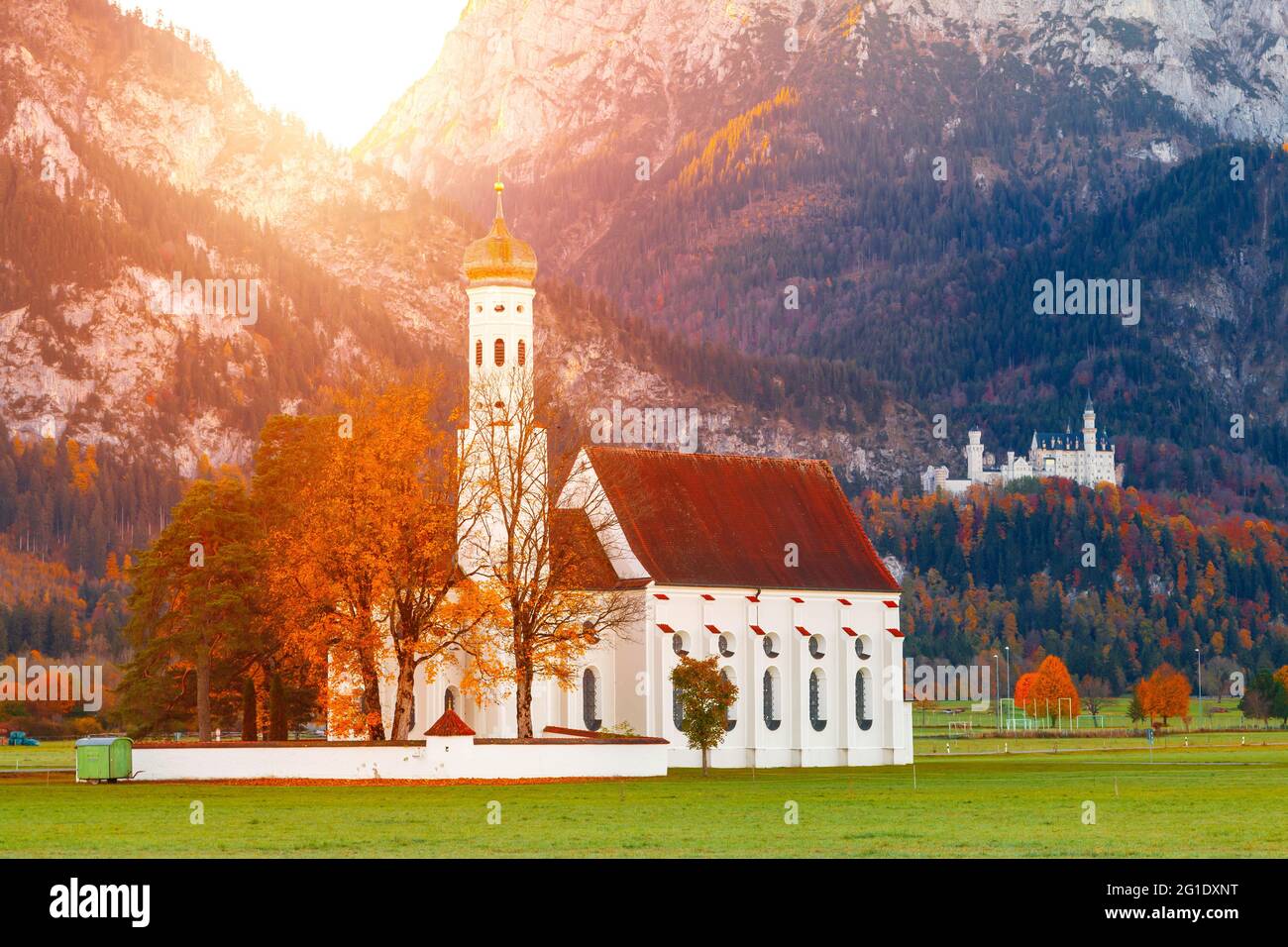 Beautiful view of the Saint Coloman church near the Neuschwanstein ...