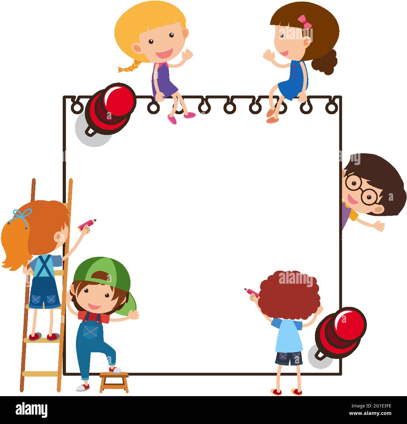 Blank paper with many kids cartoon character isolated illustration ...