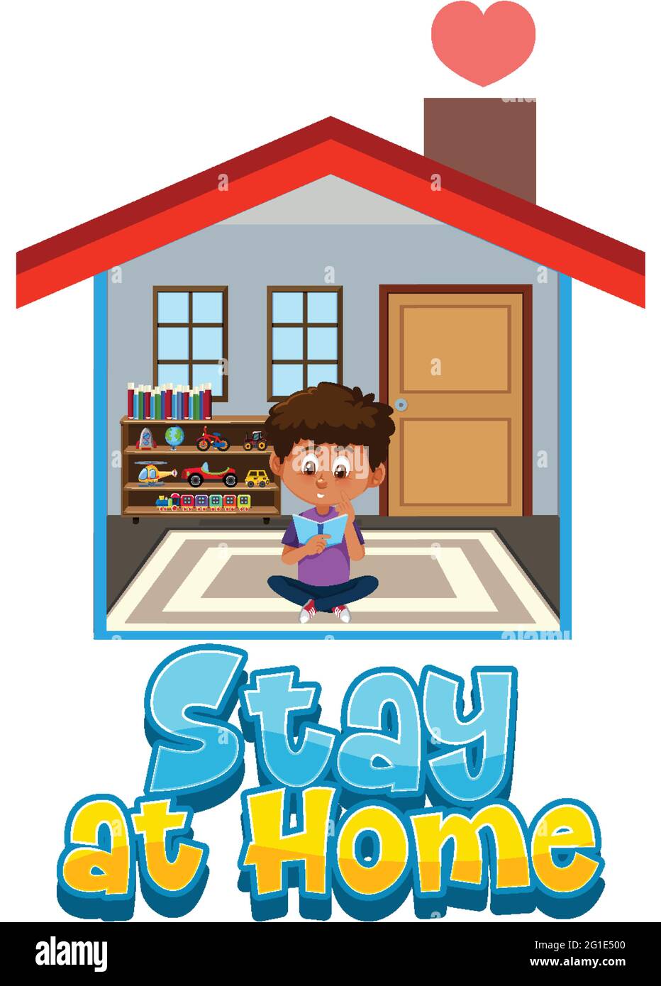 Stay at home and self-isolation banner with cartoon character stay at ...