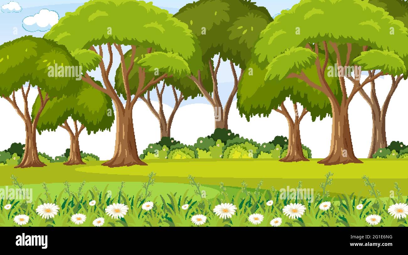 Empty nature park scene with many trees illustration Stock Vector Image ...