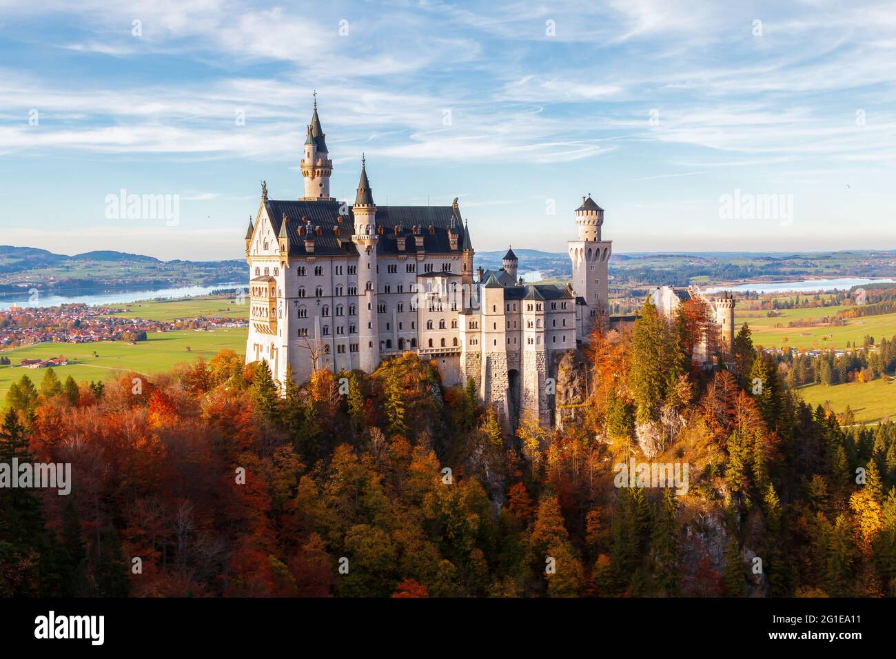 Famous Neuschwanstein castle in beautiful autumn colors in Bavaria and ...