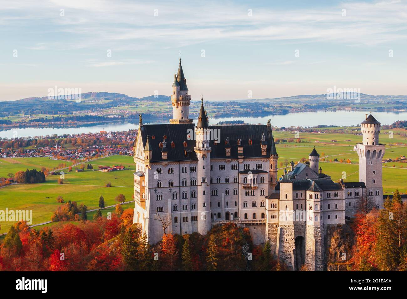 Famous Neuschwanstein castle in beautiful autumn colors in Bavaria and ...