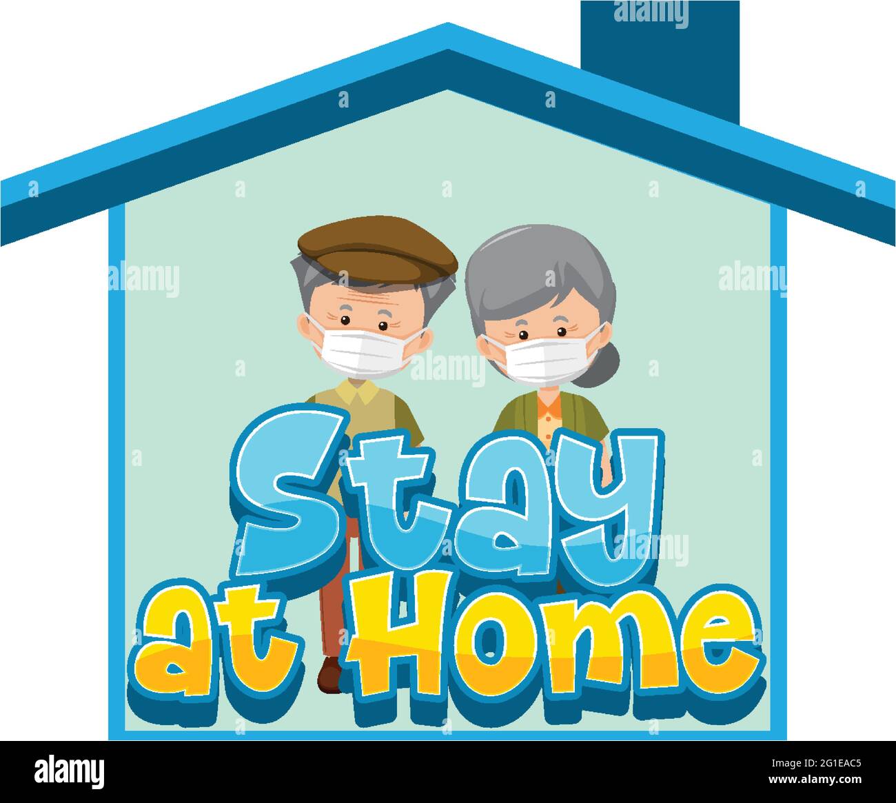 Stay at home and self-isolation banner with old couple cartoon ...