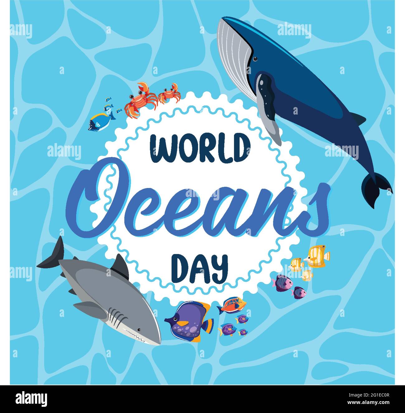 World Ocean Day banner with many different sea animals illustration ...