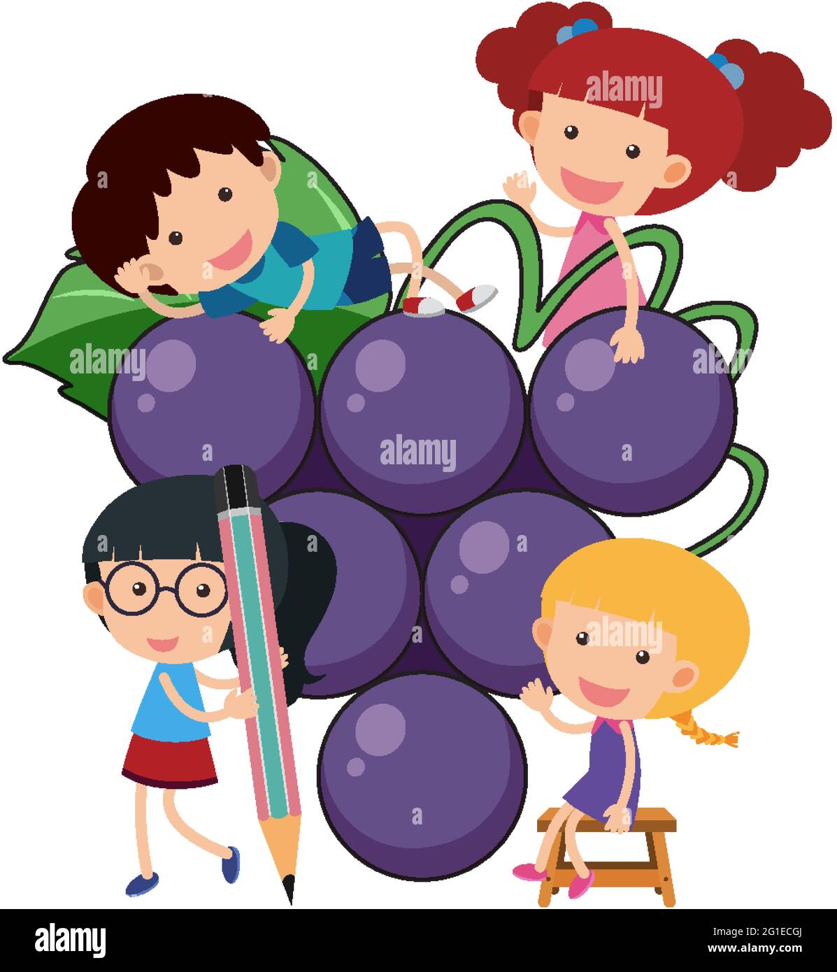 Grape with many children cartoon character isolated illustration Stock ...