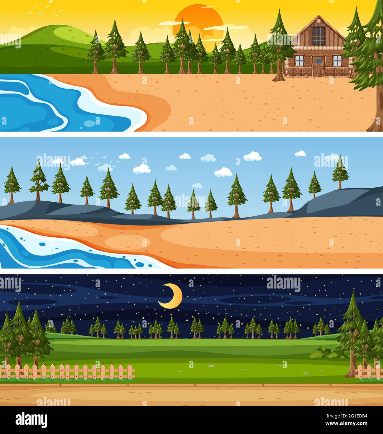 Set of different nature horizontal scenes illustration Stock Vector ...
