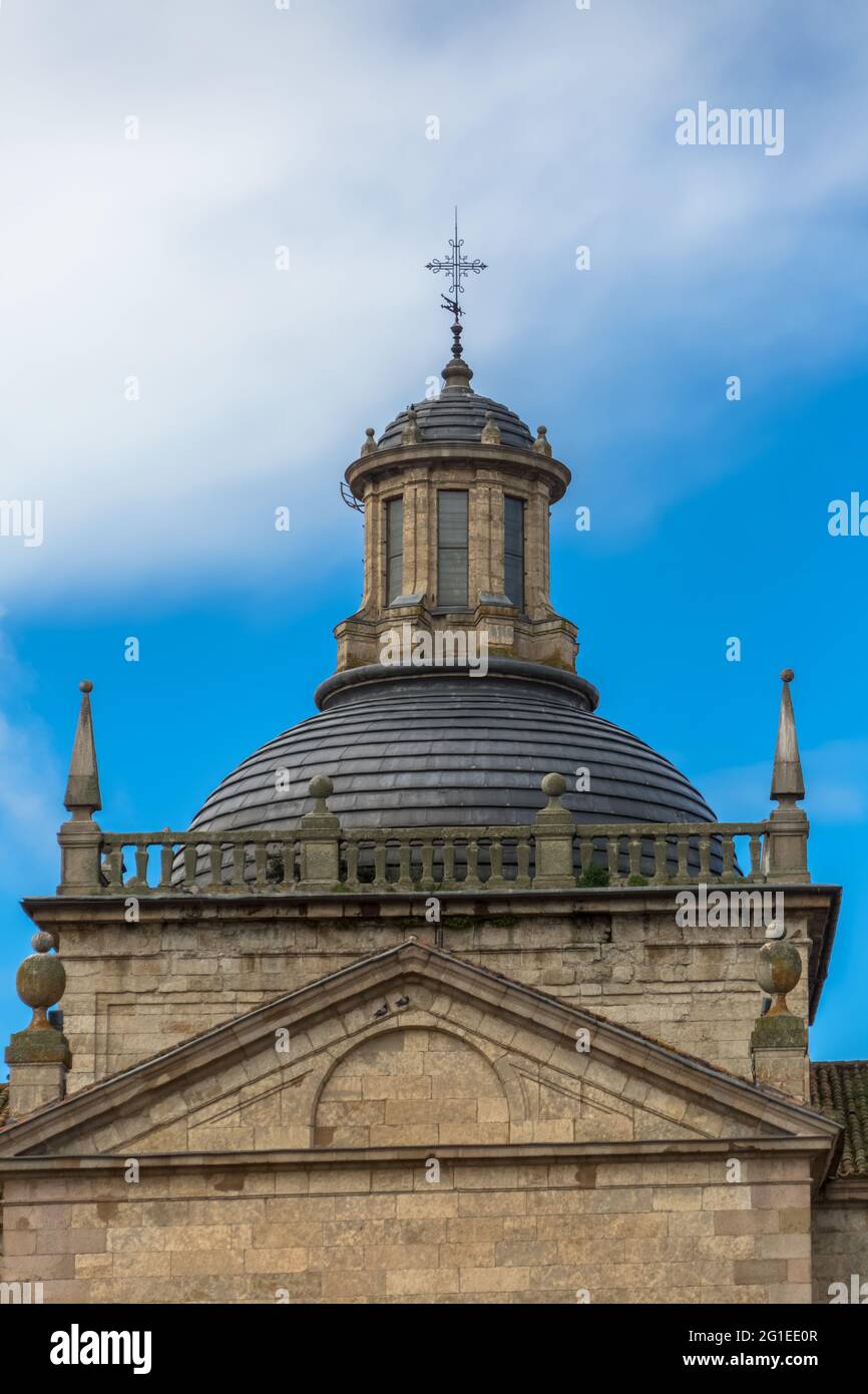 Cuidad Rodrigo / Spain - 05 13 2021: Back view at the dome copula tower ...