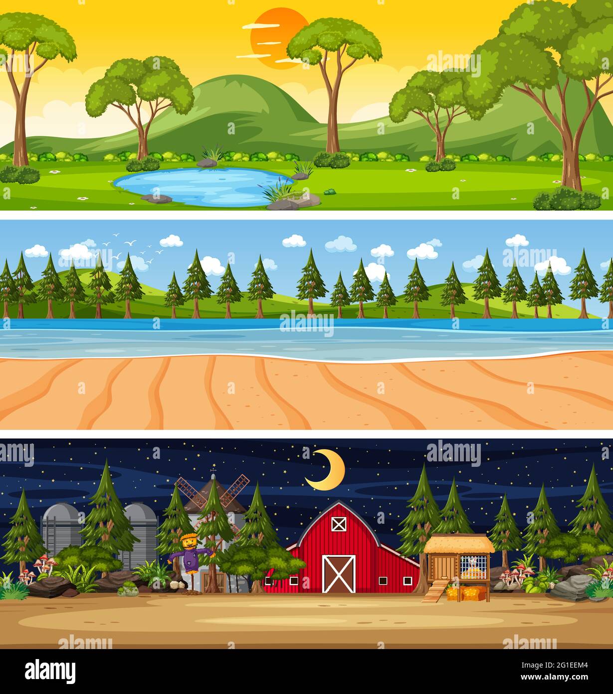 Set of different nature horizontal scenes illustration Stock Vector ...