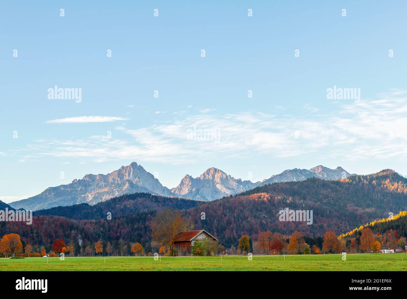 Typical Bavarian landscape near famous Neuschwanstein castle in ...