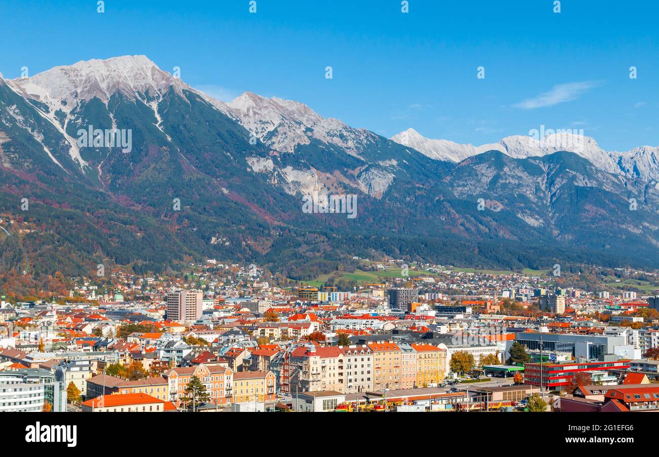 Amazing views of Innsbruck on the Inn River lies in the background with ...