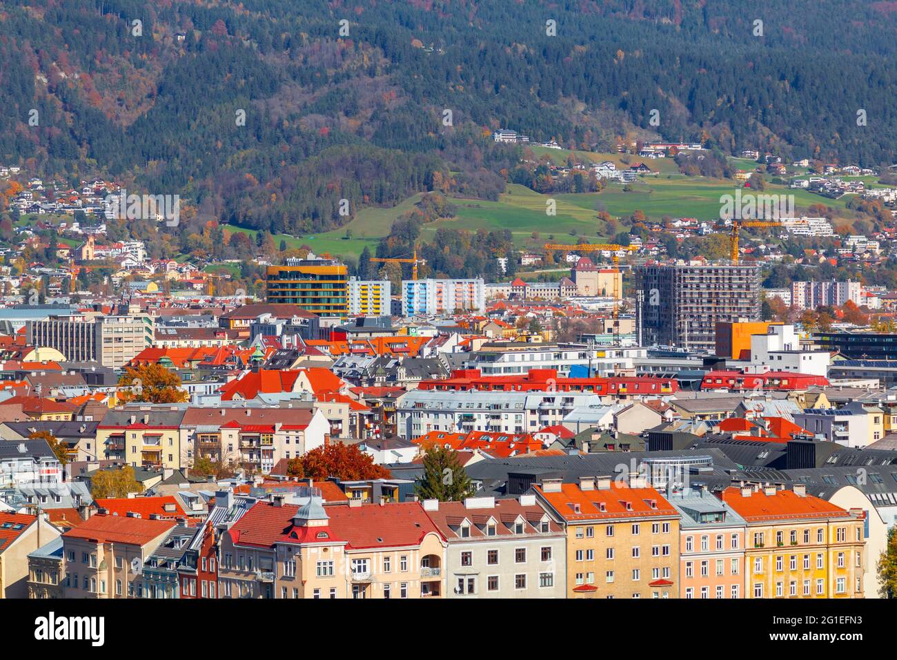 Amazing views of Innsbruck on the Inn River lies in the background with ...