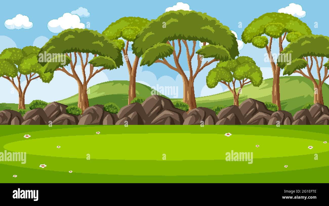 Empty nature park scene with many trees illustration Stock Vector Image ...