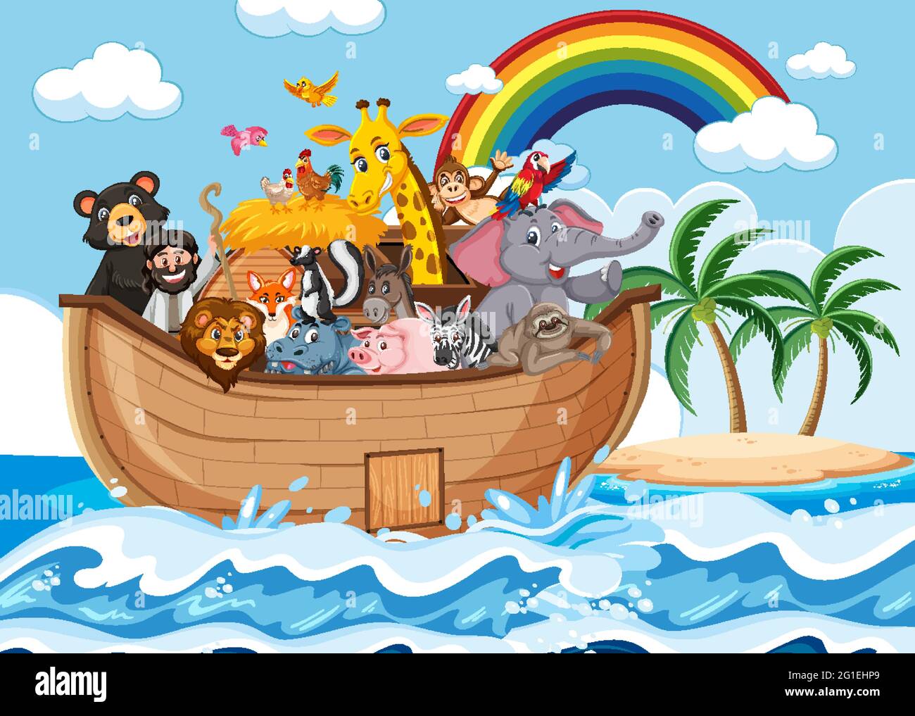 Noah's Ark with animals in the ocean scene illustration Stock Vector Image & Art - Alamy