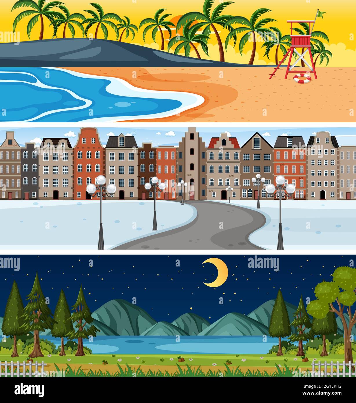 Set of different nature horizontal scenes illustration Stock Vector ...