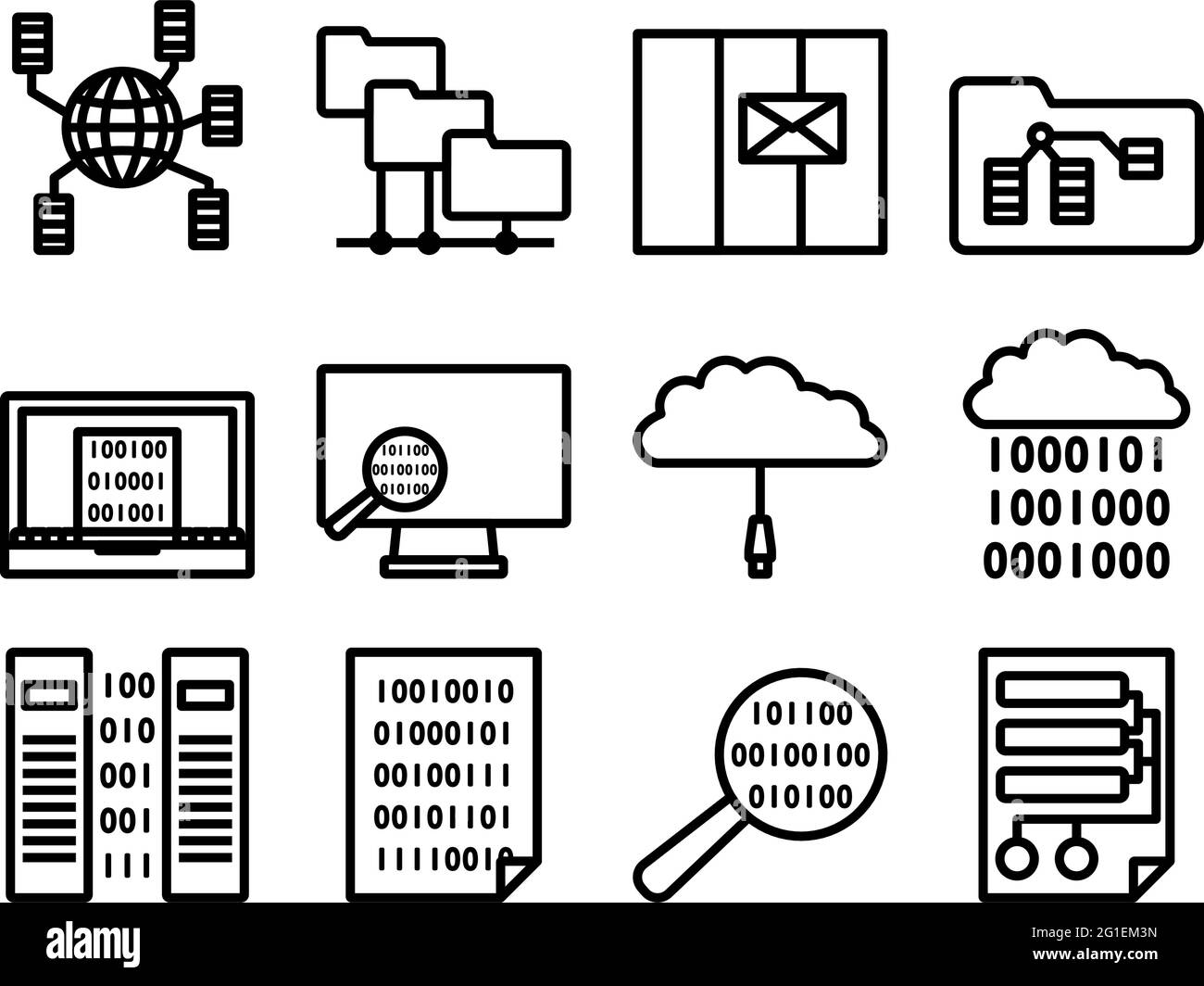 Data Icon Set. Editable Bold Outline Design. Vector Illustration Stock ...