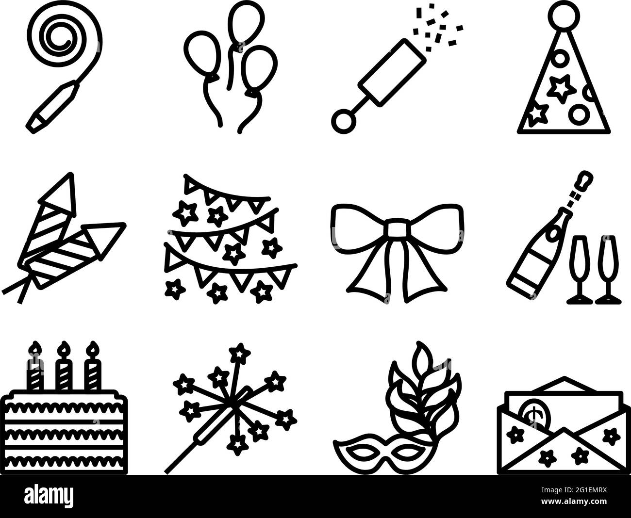 Celebration Icon Set. Editable Bold Outline Design. Vector Illustration ...