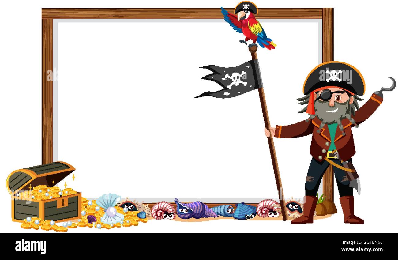 A pirate man cartoon character with blank banner template illustration ...