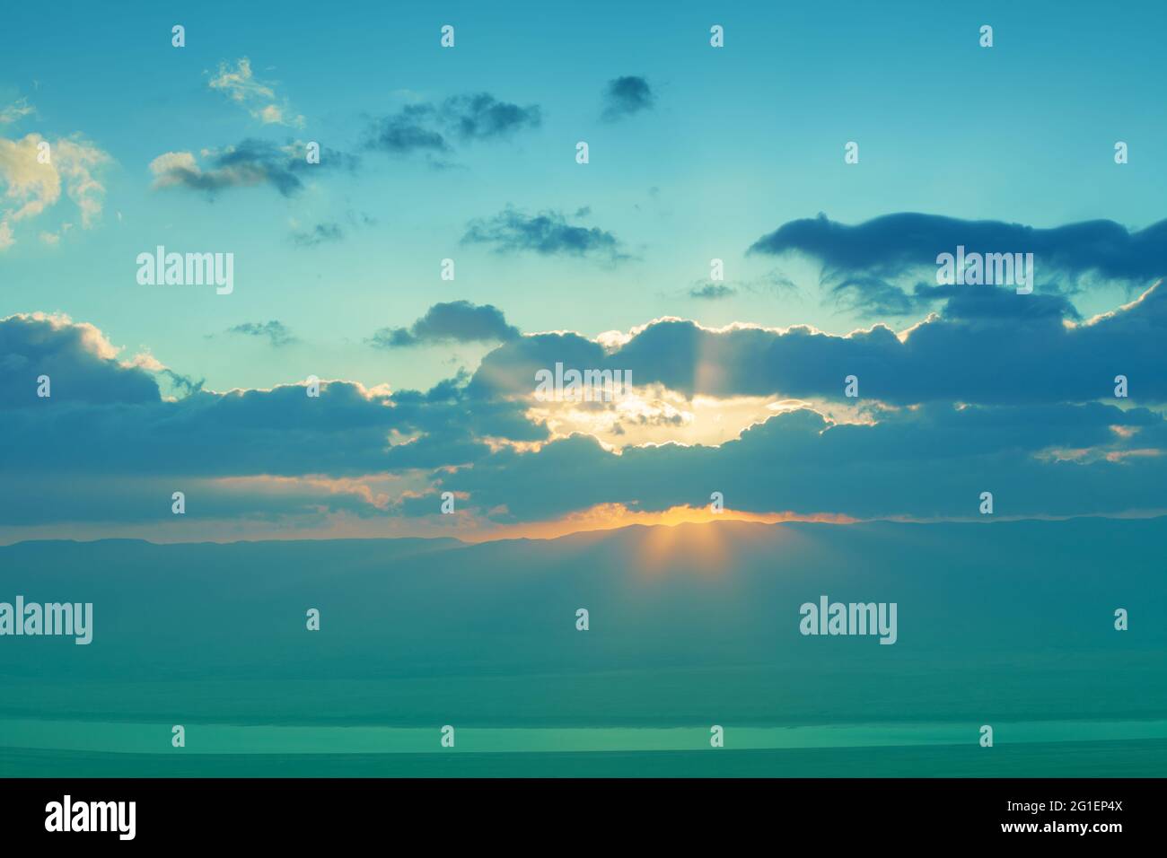 Beautiful sunrise over the Judaean desert. Morning sky with clouds and ...