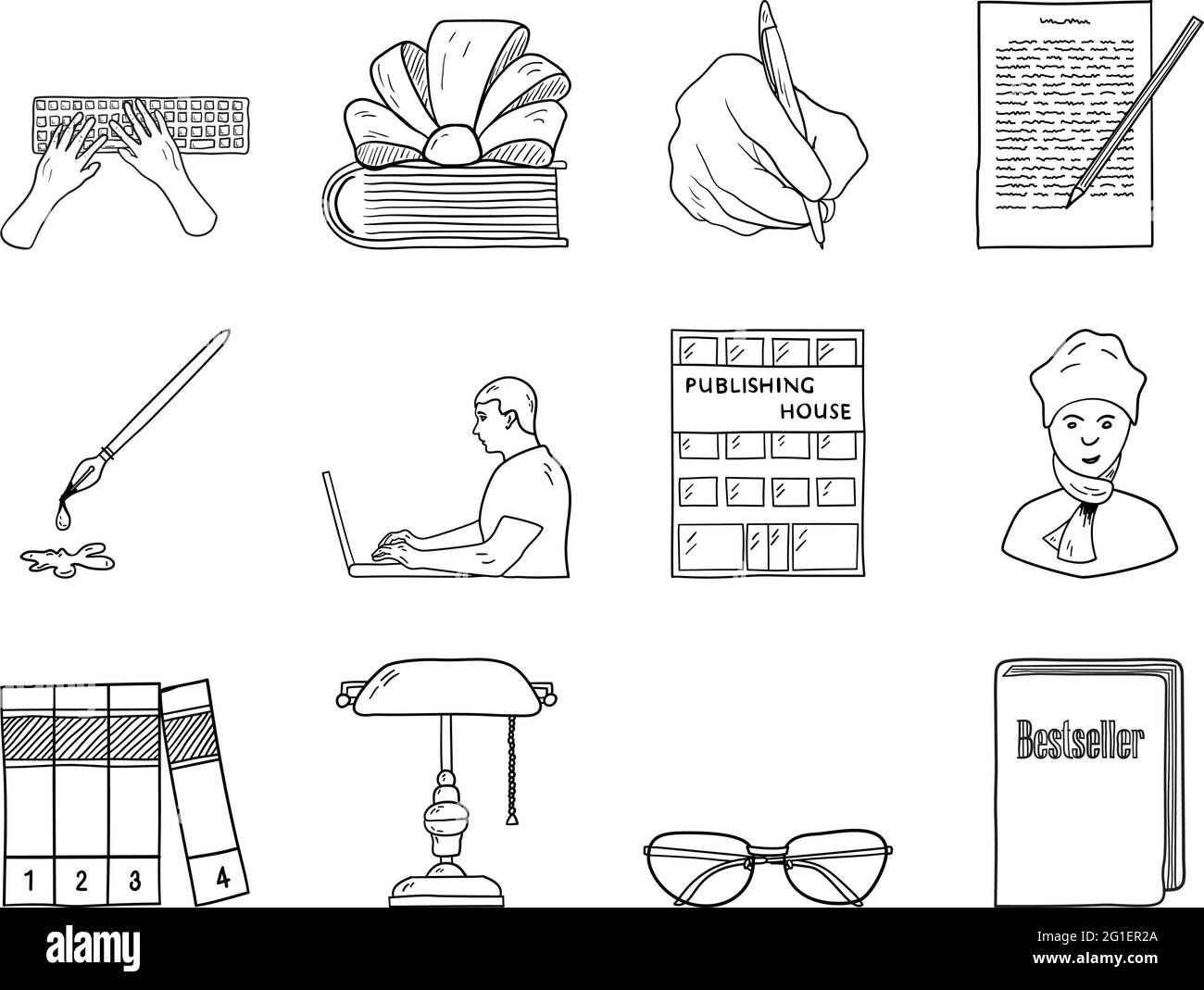Writer Icon Set. Hand Drawn Doodle Sketch Design. Vector Illustration ...