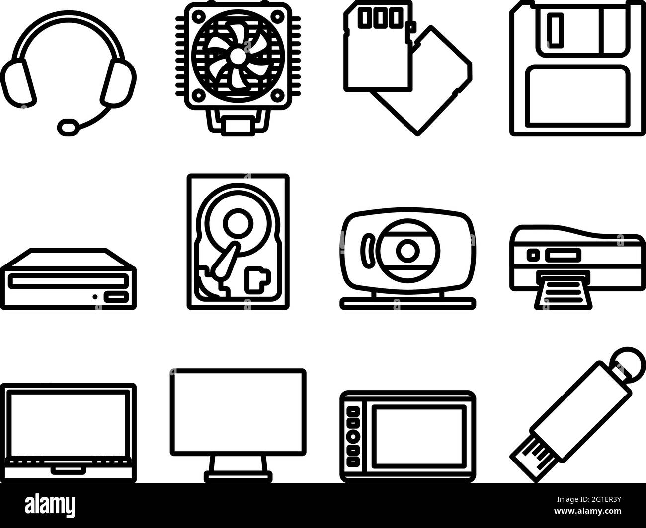 Computer Icon Set. Editable Bold Outline Design. Vector Illustration ...