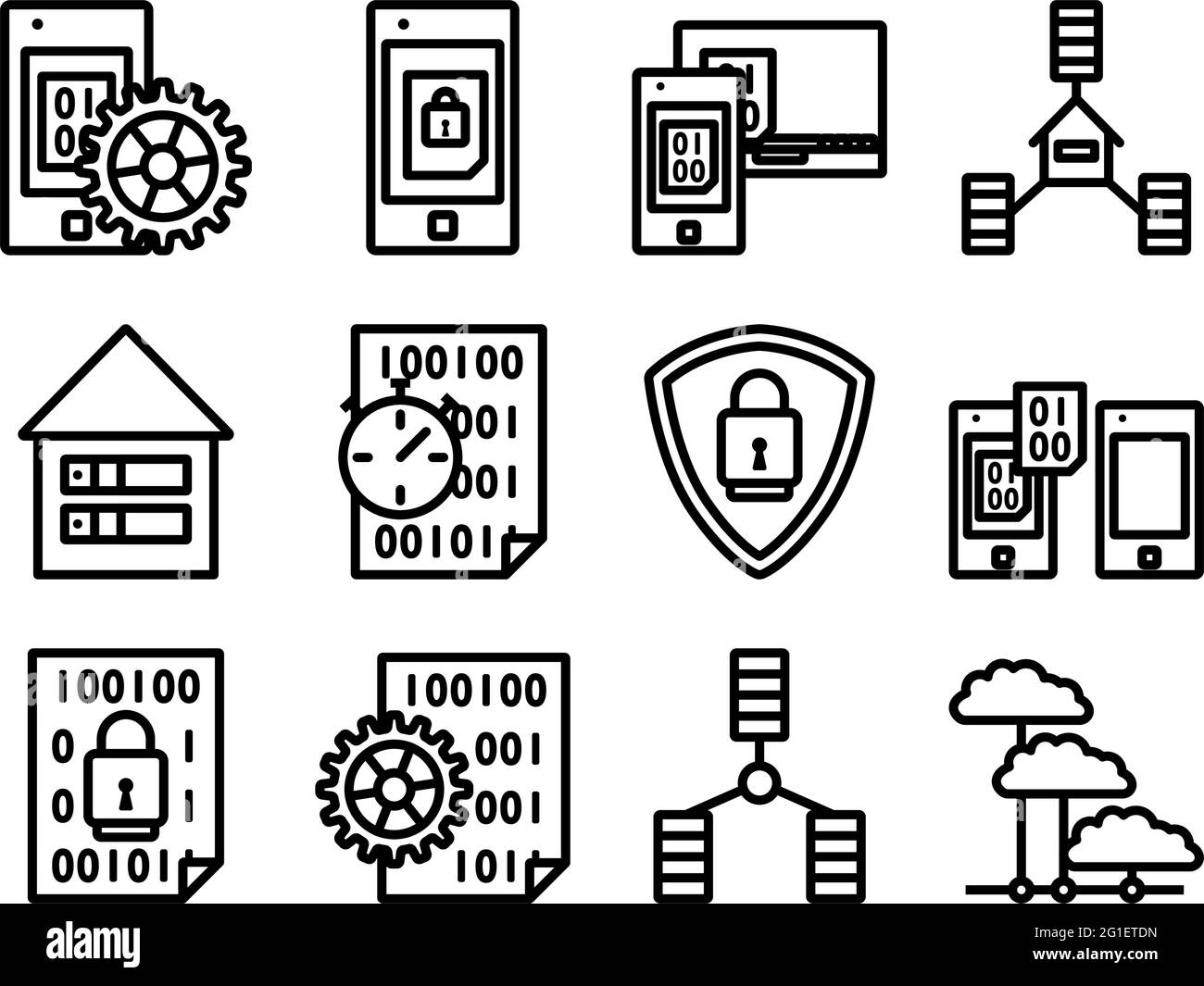 Data Icon Set. Editable Bold Outline Design. Vector Illustration Stock ...