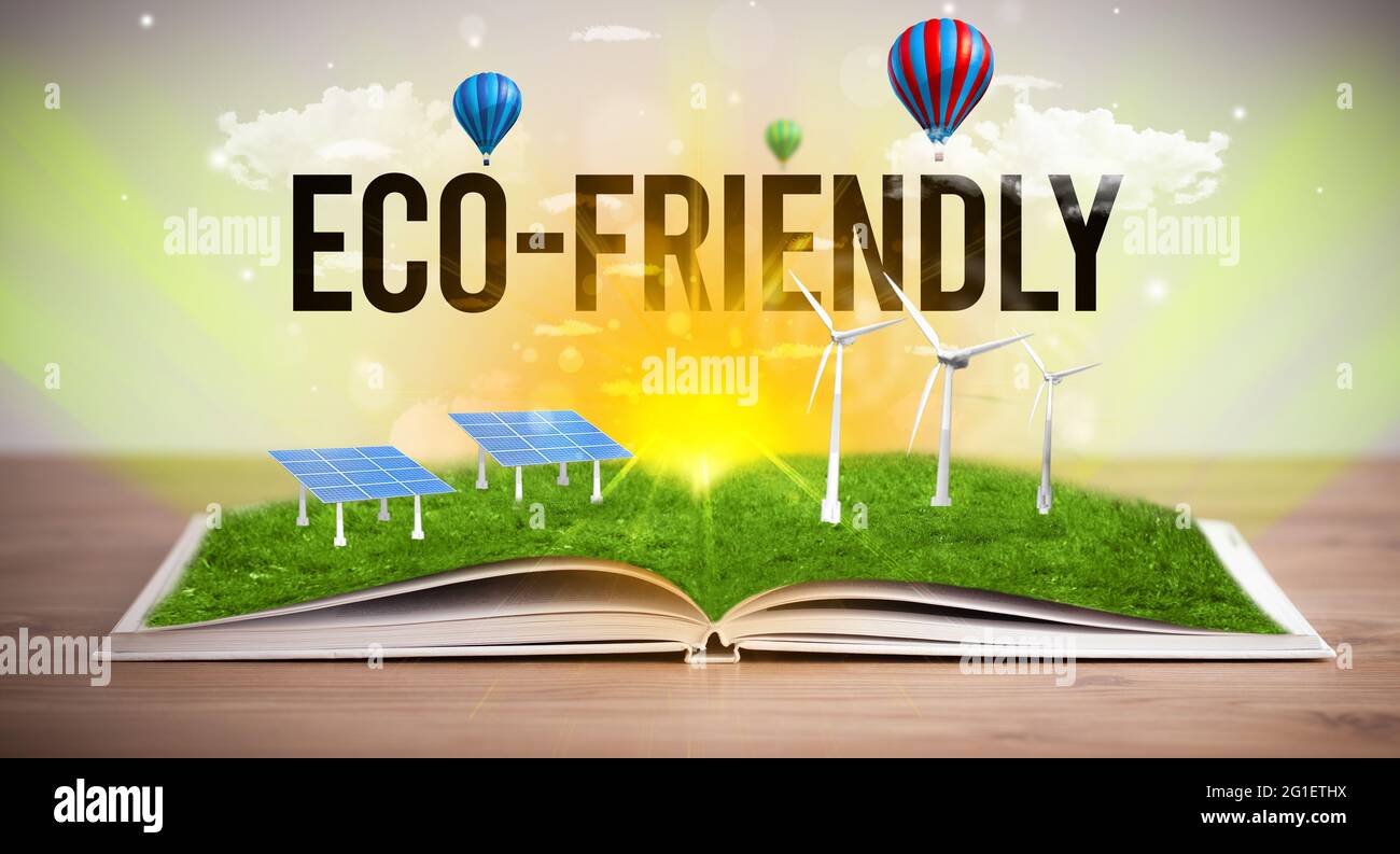 Open book, renewable energy concept Stock Photo - Alamy