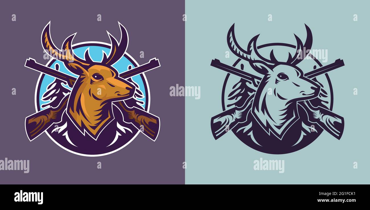 Deer head with rifles in different styles. Concept art of hunting Stock ...