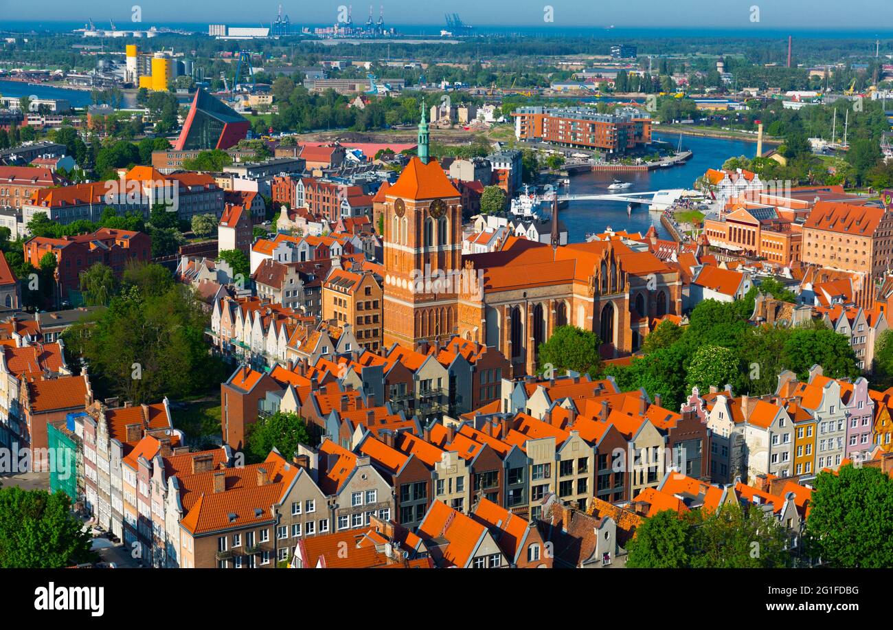 Aerial view of Gdansk with Gothic Church Stock Photo - Alamy