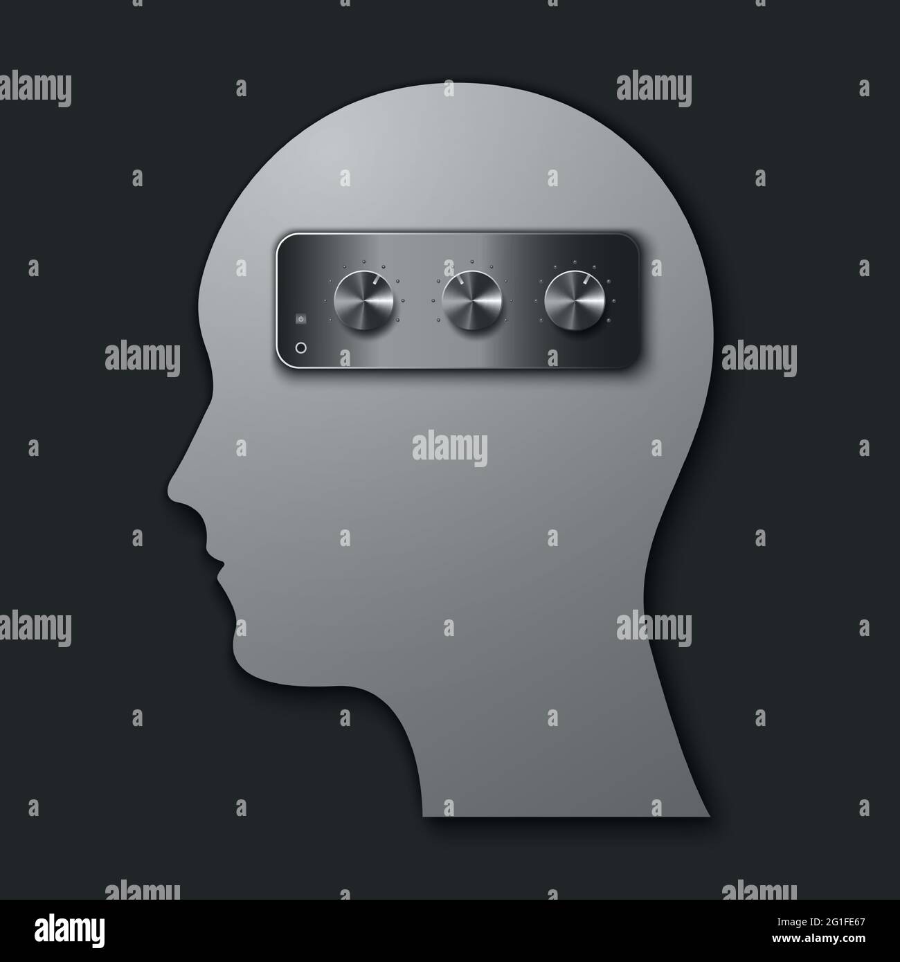 Human head with regulators. The concept of managing and customizing the ...