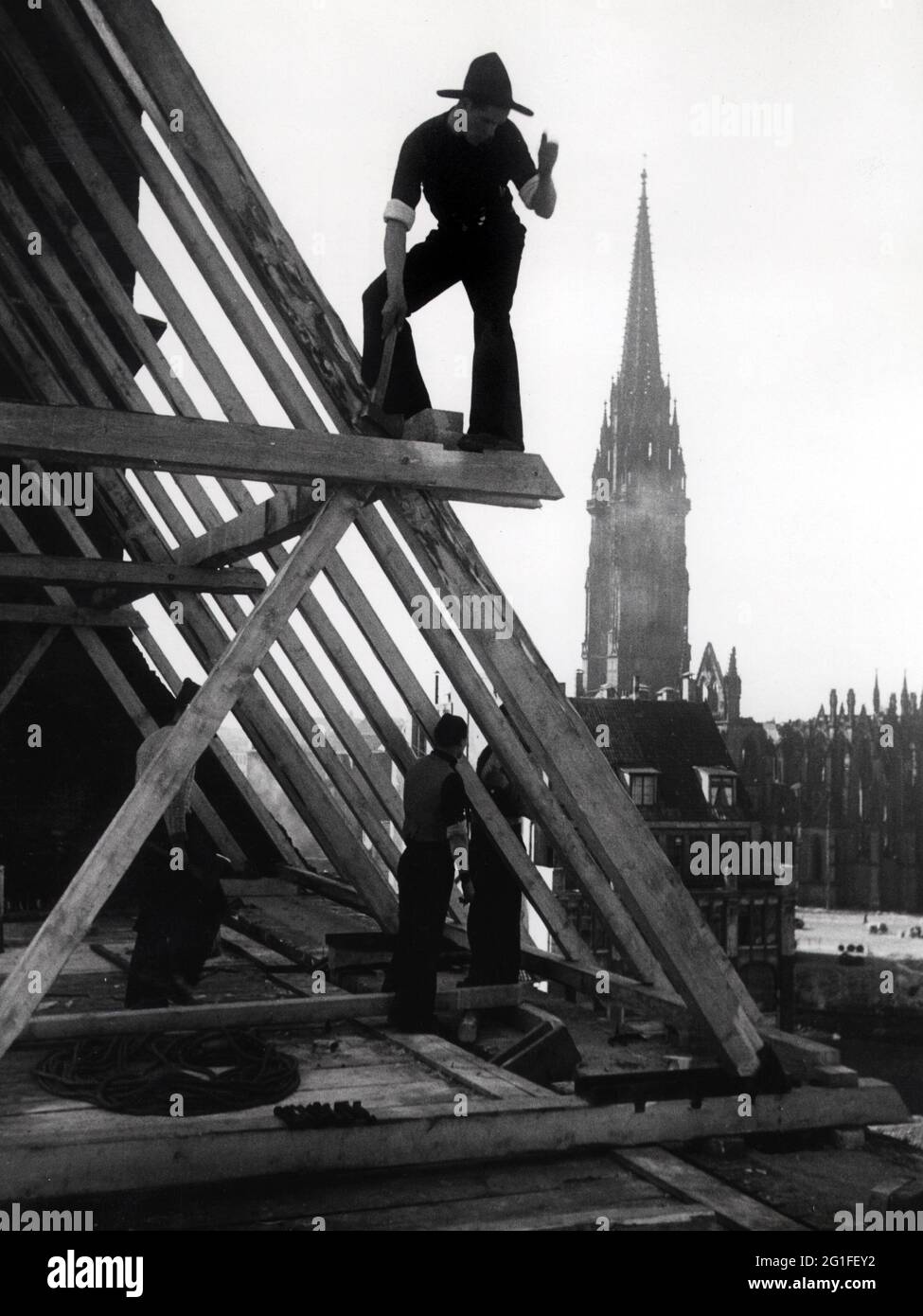 people, profession, men, carpenter during his work, 1950s, ADDITIONAL ...
