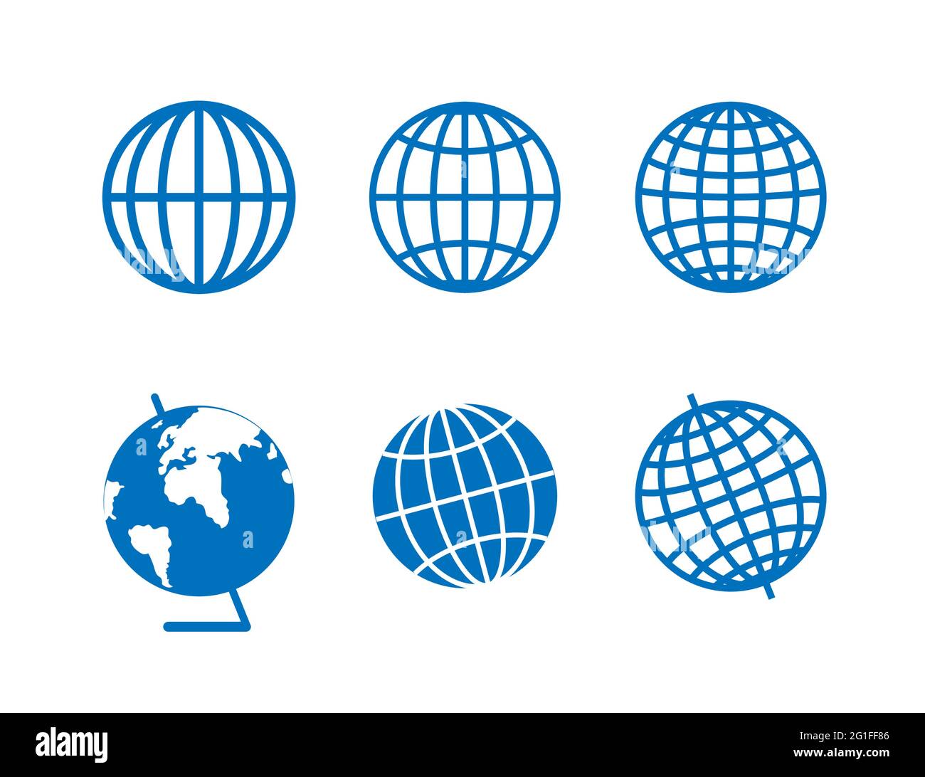 Set blue icons for the globe of the planet earth. Parallels and ...