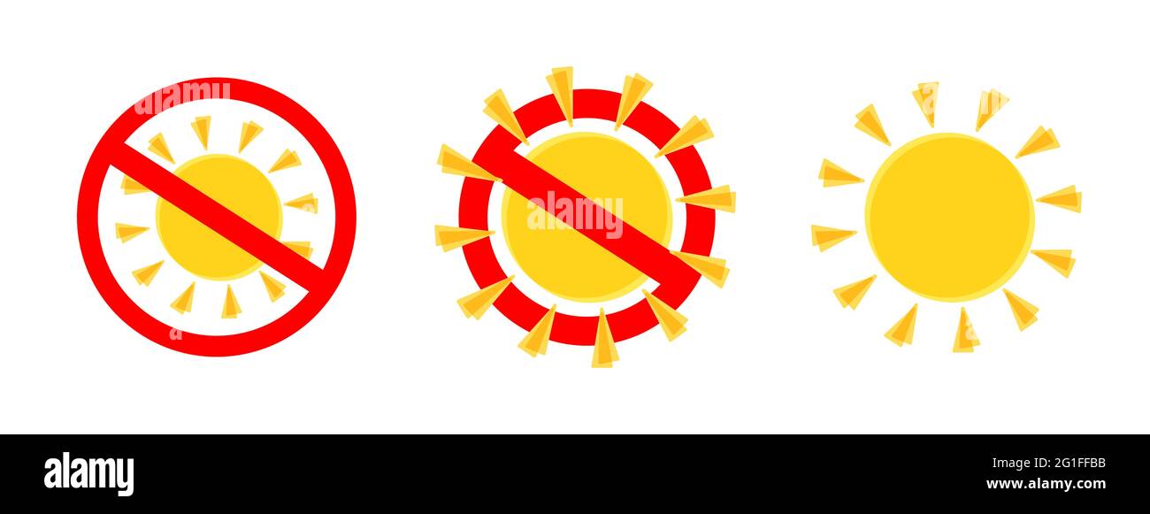 Set icon, No sun. Red stop sign Isolated on white background. Vector ...