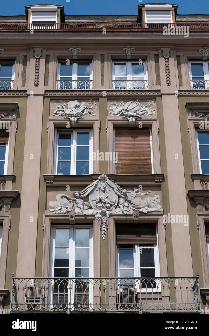 Facade with religious stucco elements, Theresienstrasse, Munich, Upper ...