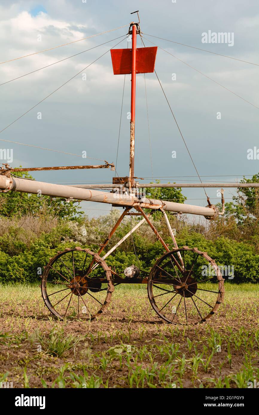 Field irrigation in agriculture. Agriculture, Pivot irrigation used to ...