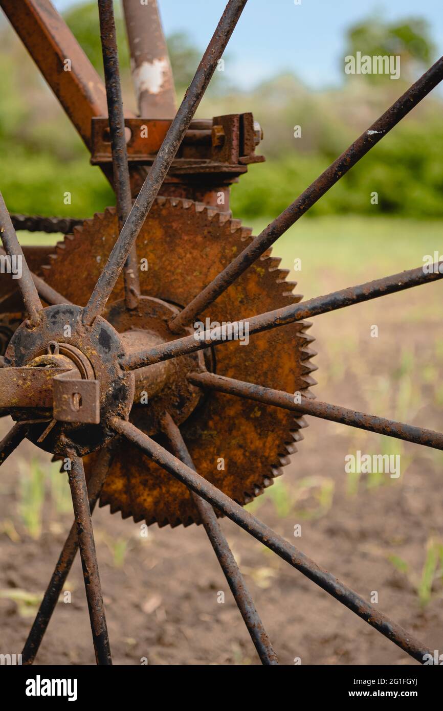 Irrigation system wheel close up Stock Photo - Alamy