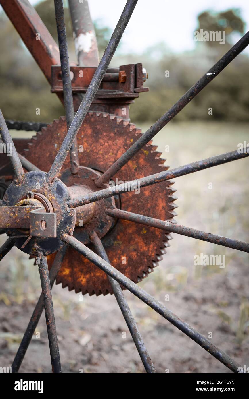 Irrigation system wheel close up Stock Photo - Alamy